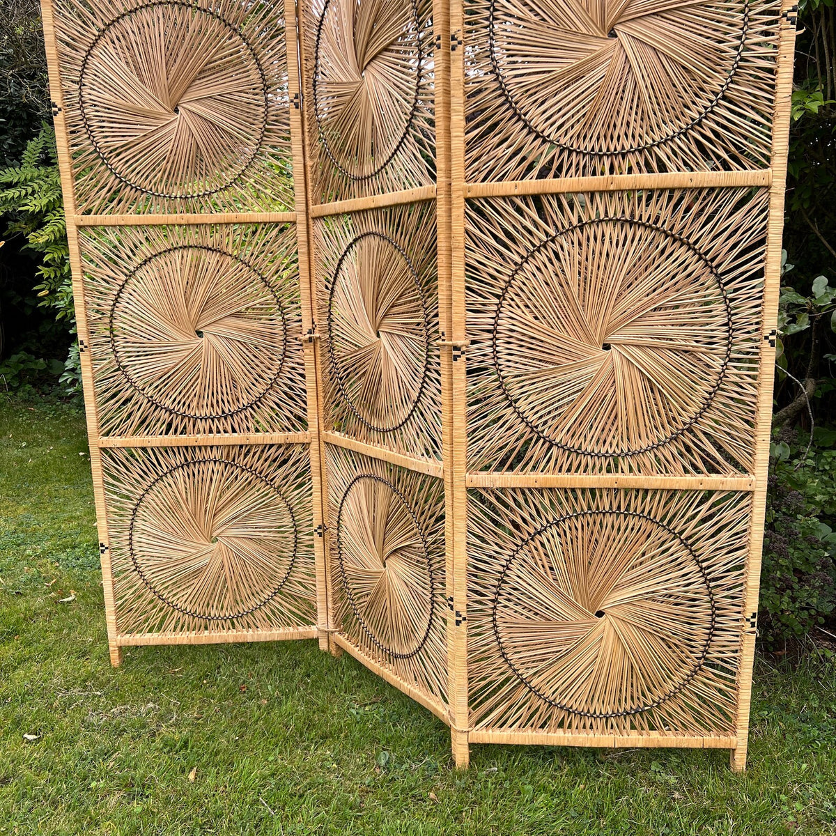 Vintage Boho Bamboo Sunburst Room Divider Screen