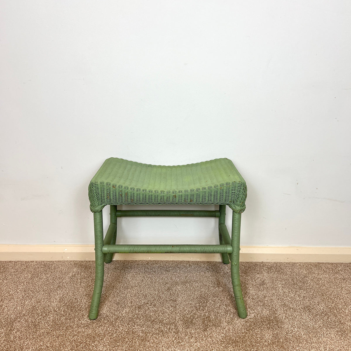 Vintage Original Lloyd Loom Green Dressing Table Stool 1950s