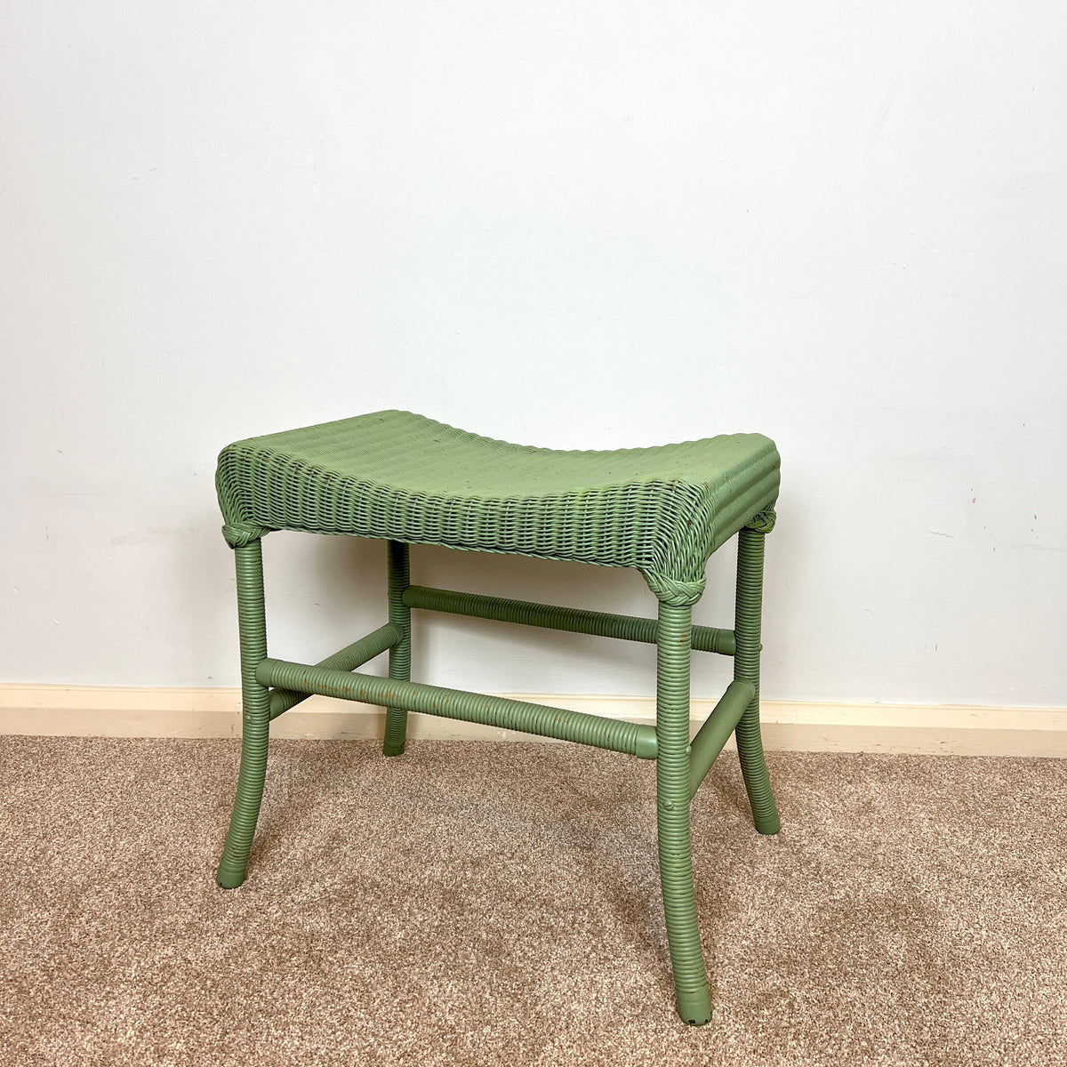 Vintage Original Lloyd Loom Green Dressing Table Stool 1950s