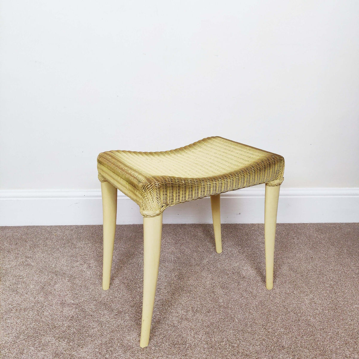 Vintage Original Lloyd Loom Cream & Gold Dressing Table Stool, Retro S