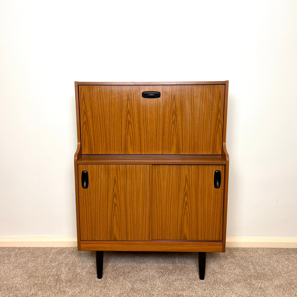Mid Century Teak Effect Bureau by Schreiber, Vintage Home Office
