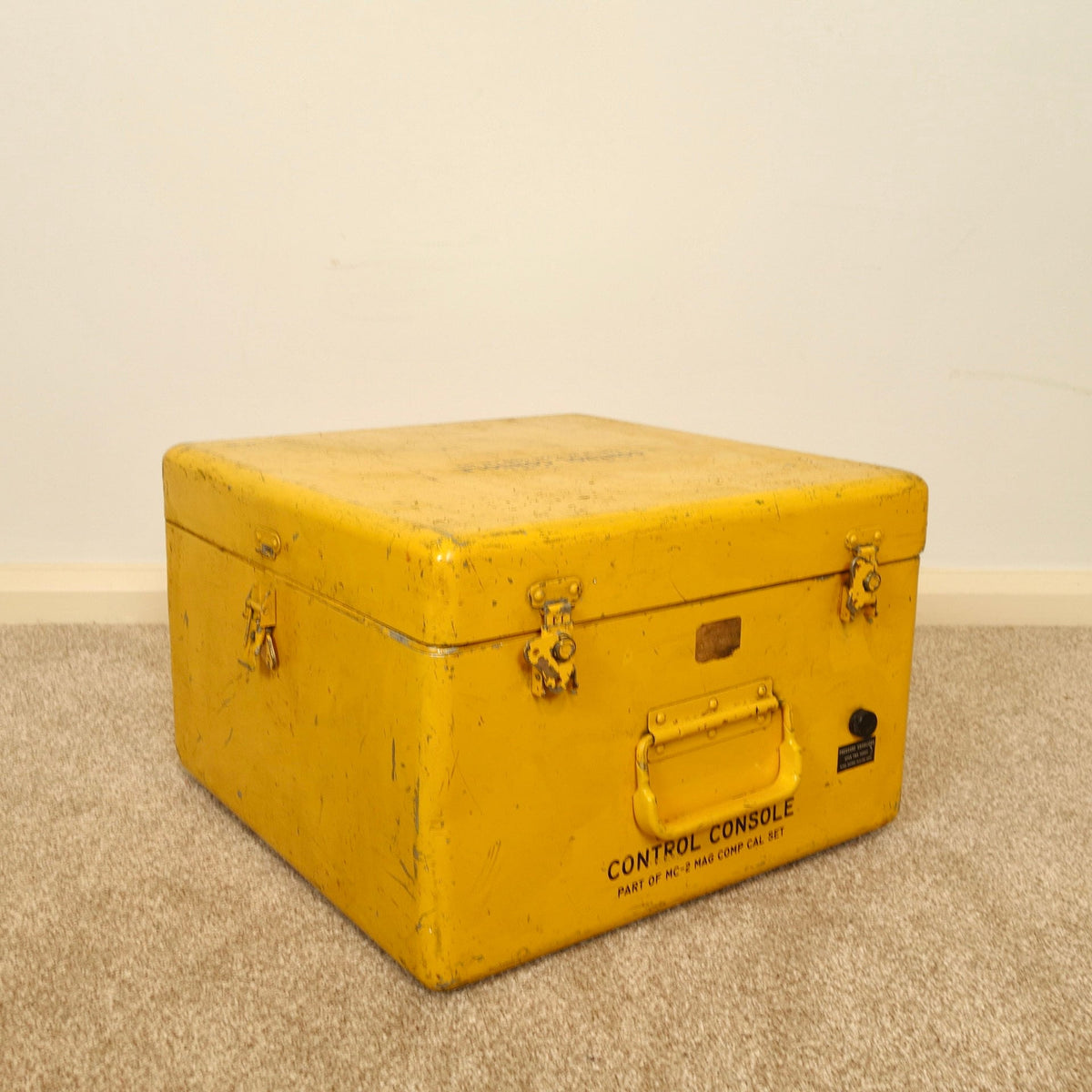 Yellow Vintage Metal Box, Industrial Tin Storage Box