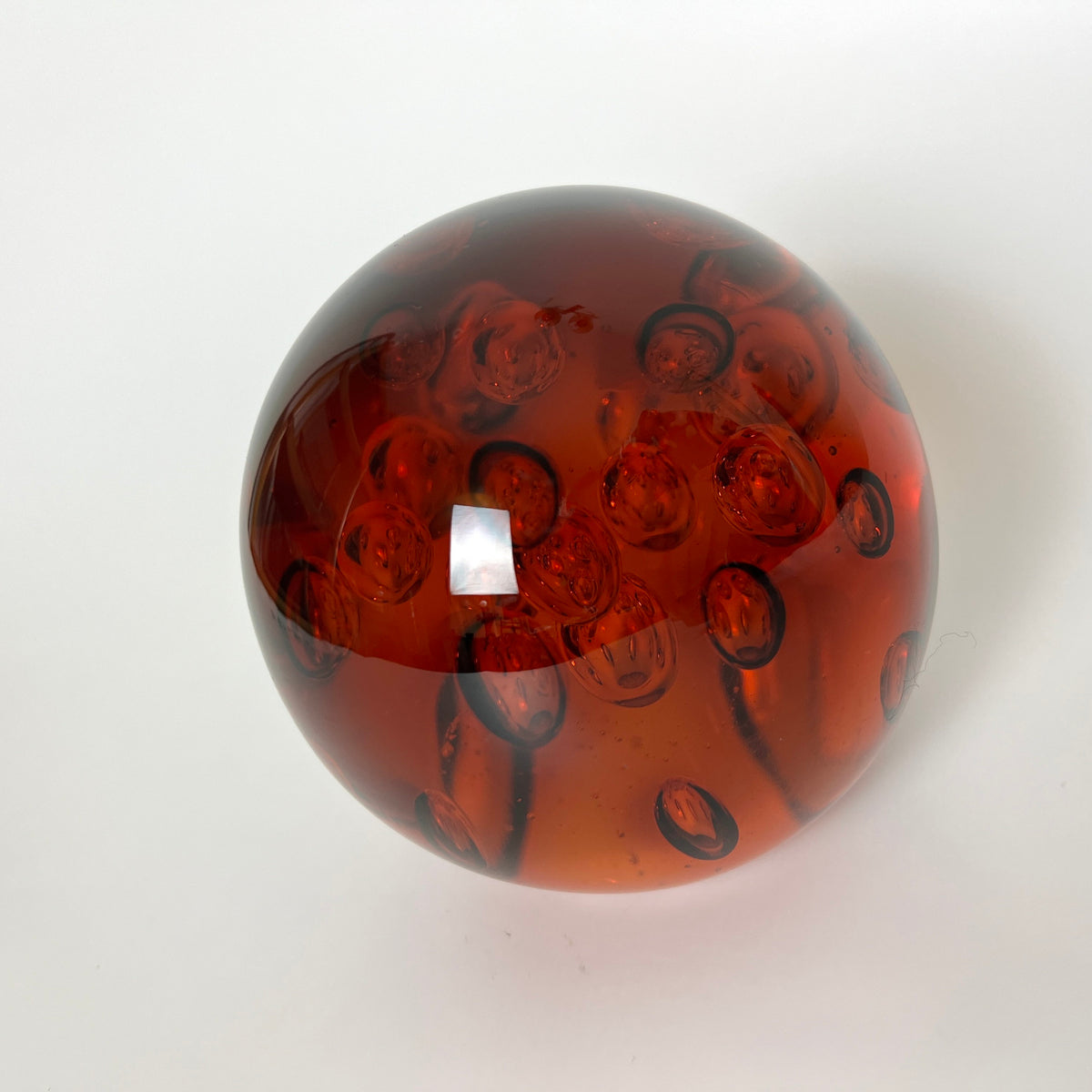 XL Vintage Amber Glass Paperweight Glass - Mid Century Glass Sculpture